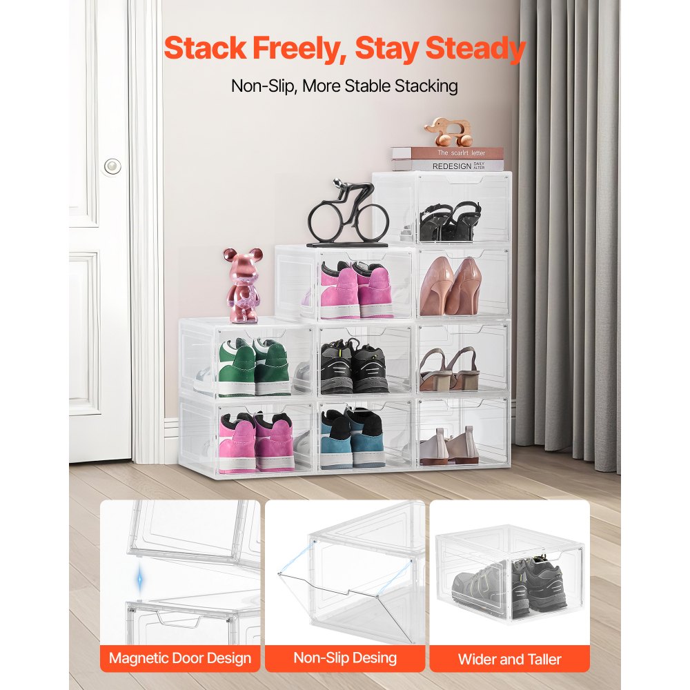 VEVOR Plastic Stackable Shoe Boxes- 9-Clear Shoe Organisers