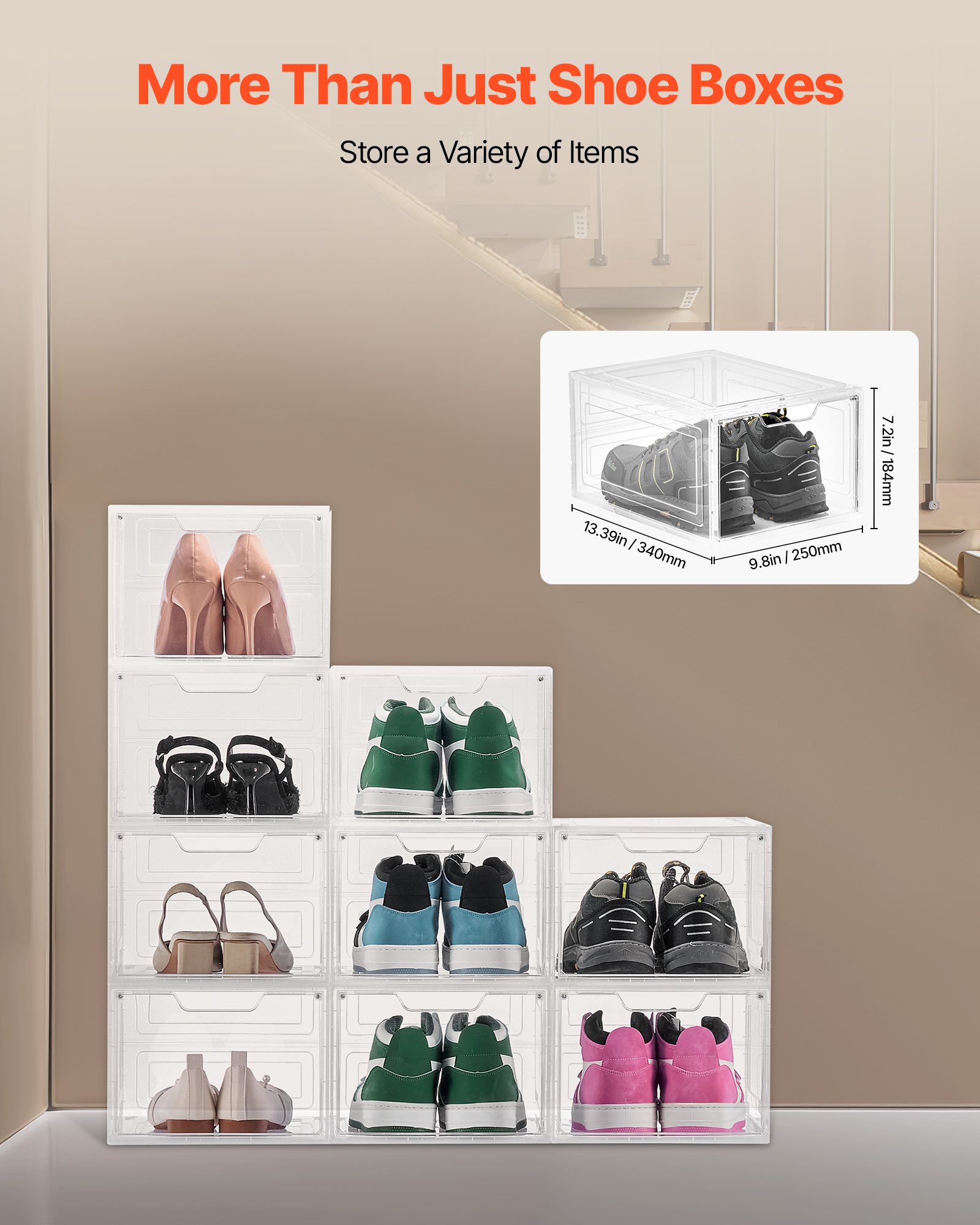 VEVOR Plastic Stackable Shoe Boxes- 9-Clear Shoe Organisers