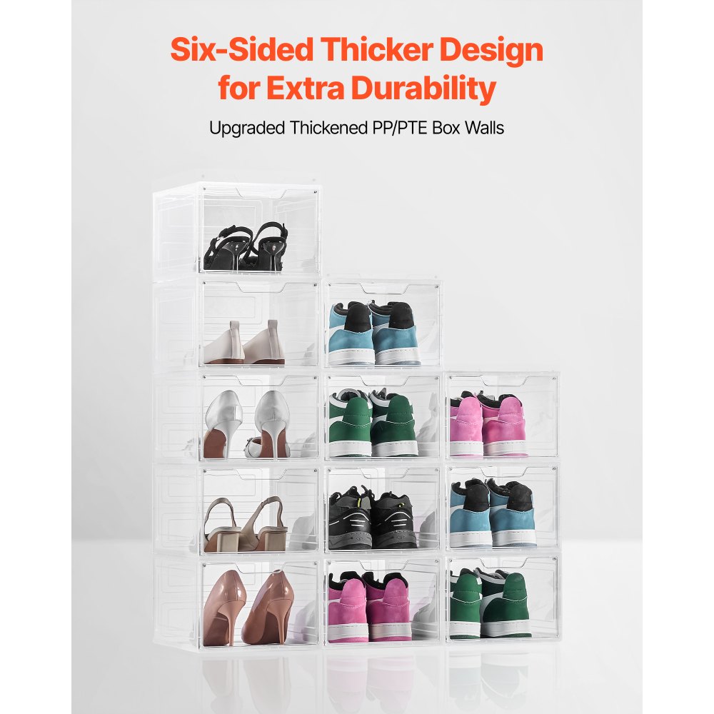 VEVOR Stackable Shoe Storage Boxes – 12 Pack 13.39x9.8x7.2in