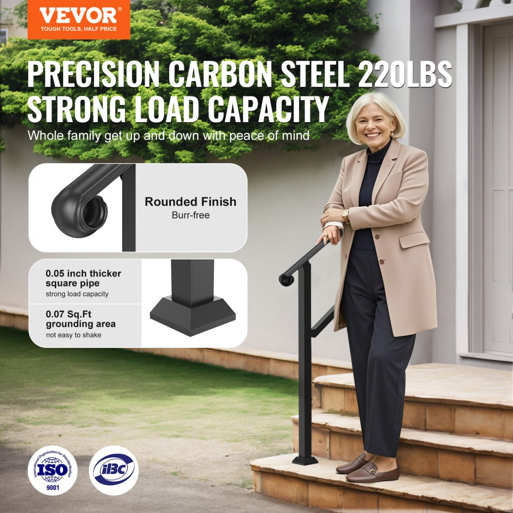 VEVOR 2-3 Step Handrails for Outdoor Steps for Seniors Porch Deck Post ...