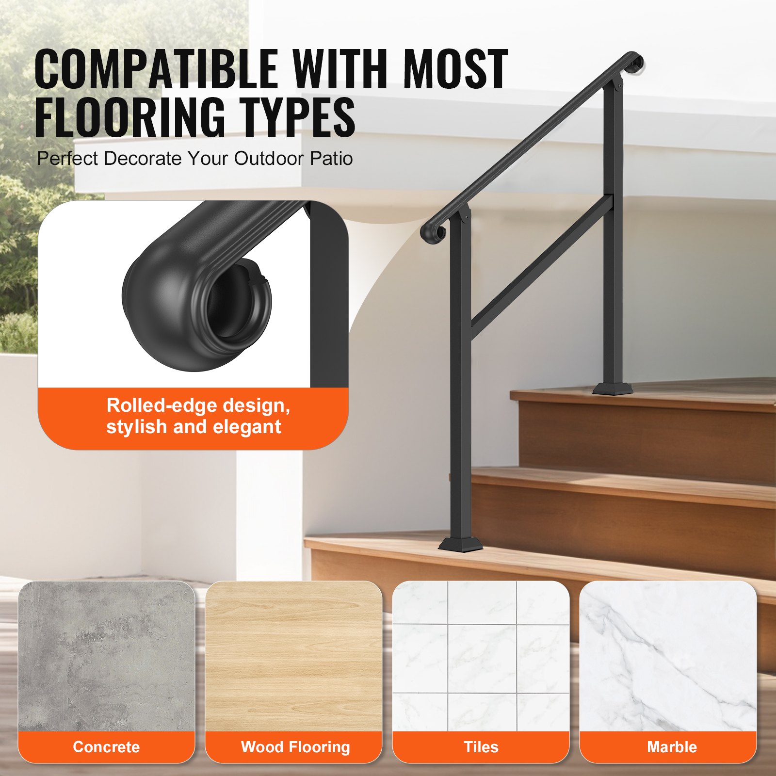 VEVOR 2-3 Step Handrails for Outdoor Steps for Seniors Porch Deck Post ...