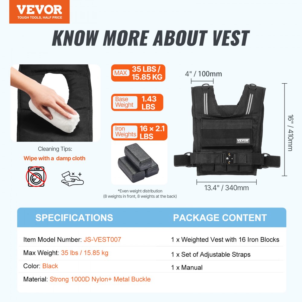 VEVOR Adjustable Weighted Vest, 35lb Weight Vest with Iron Weights ...