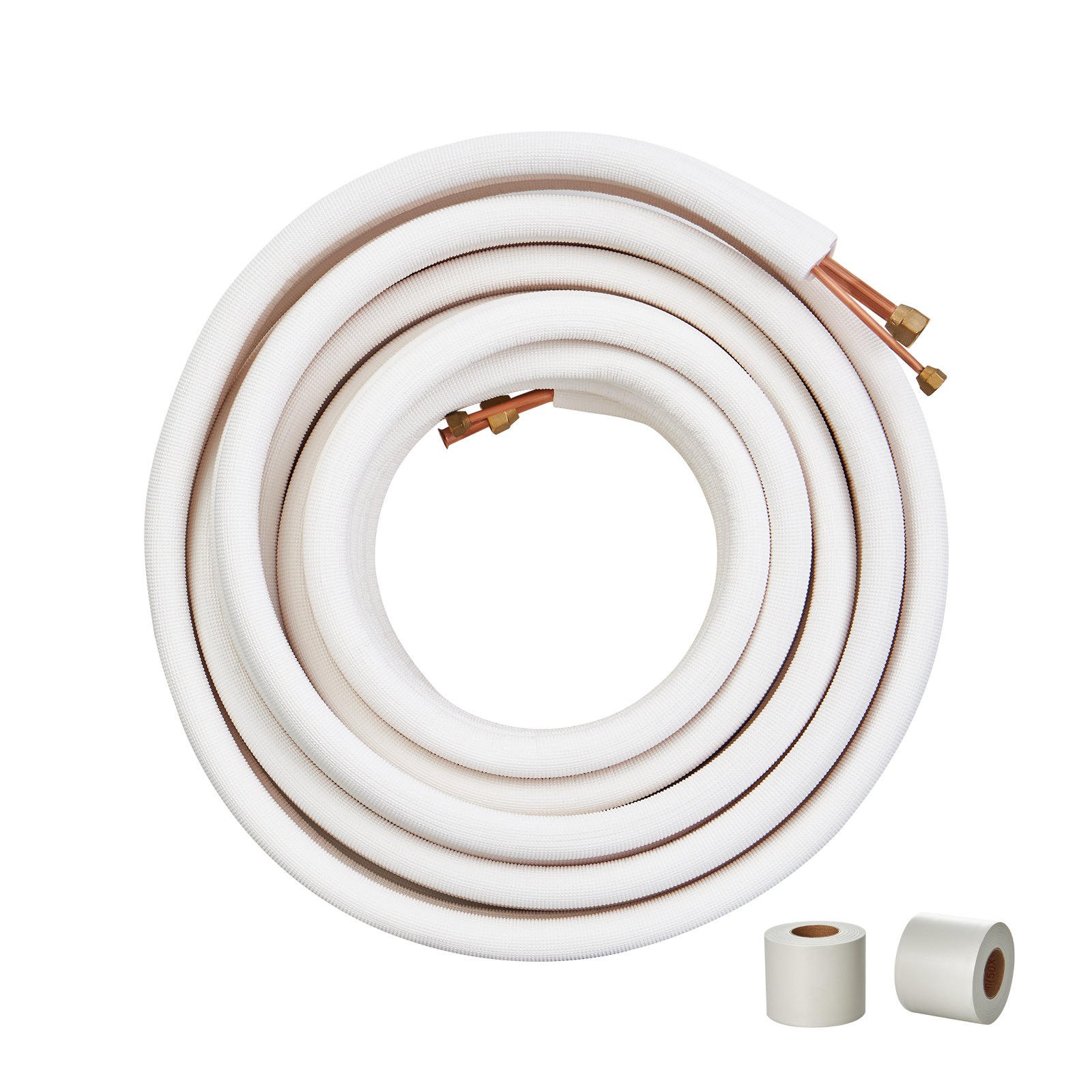 VEVOR 50FT Mini Split Line Set, 1/4" & 1/2" O.D Copper Pipes Tubing and Triple-Layer Insulation ...
