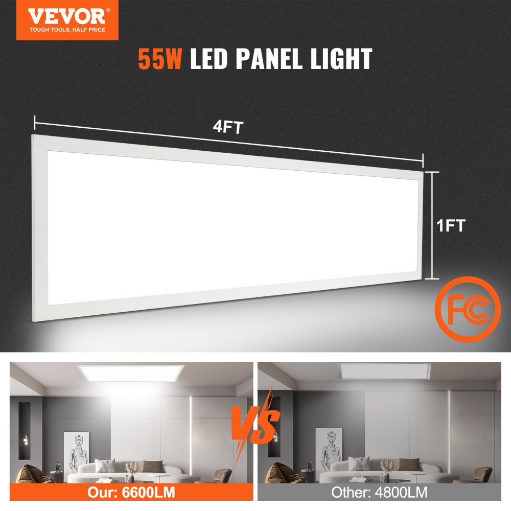 VEVOR 2 Pack 1x4 FT LED Flat Panel Light, 6600LM 55W, Surface Mount LED ...