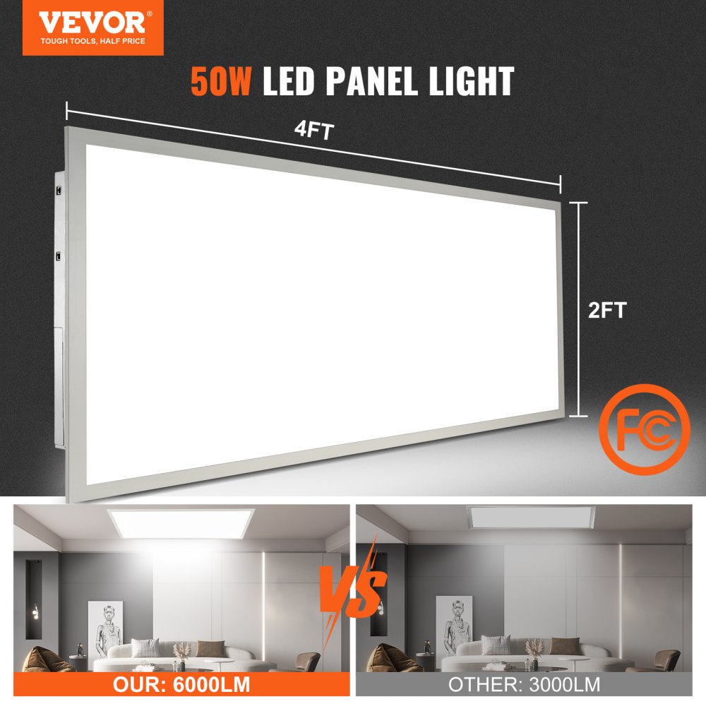 VEVOR 2 Pack 2x4FT LED Flat Panel Light, 6000LM 50W, Surface Mount LED ...