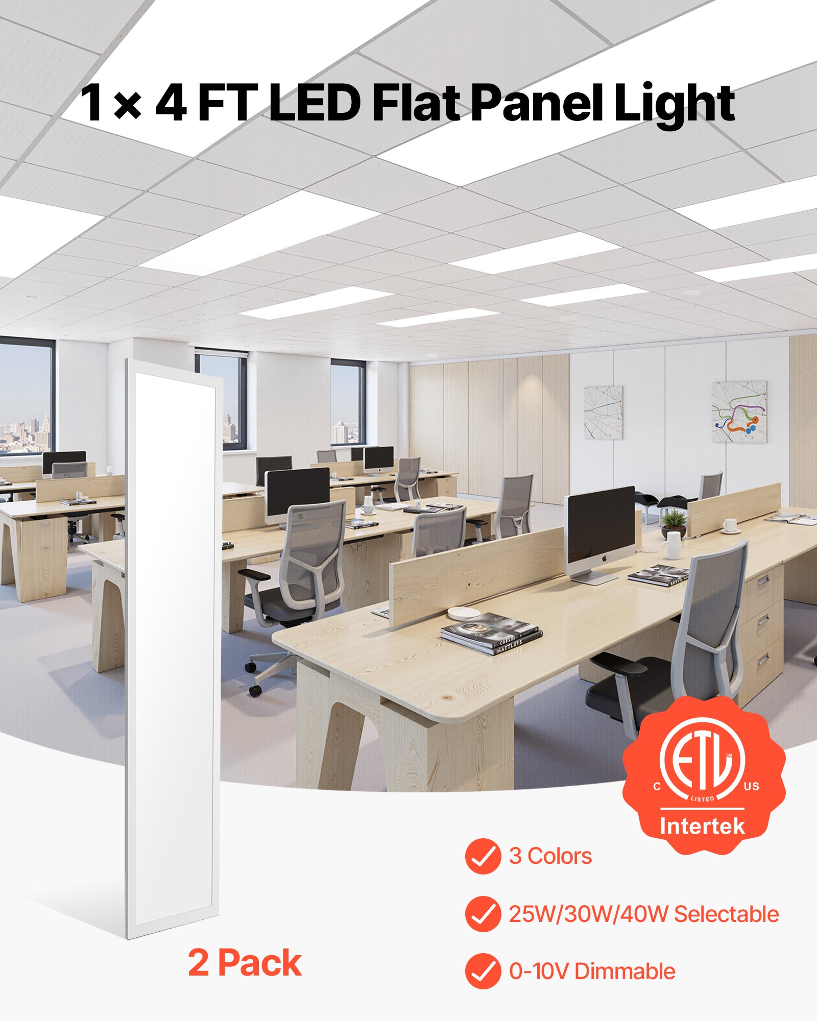 VEVOR 1x4 LED Flat Panel Light Surface Mount – 5700 LM, 40W