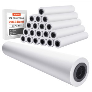 VEVOR Wide Format Paper, 24 in x 150 ft Plotter Roll, 20 Rolls CAD Bond ...