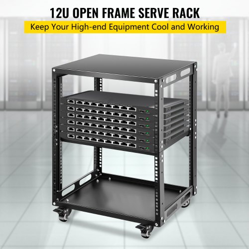 VEVOR Server Rack, 12U Open Frame Rack, 4-Post IT Server Network Relay ...