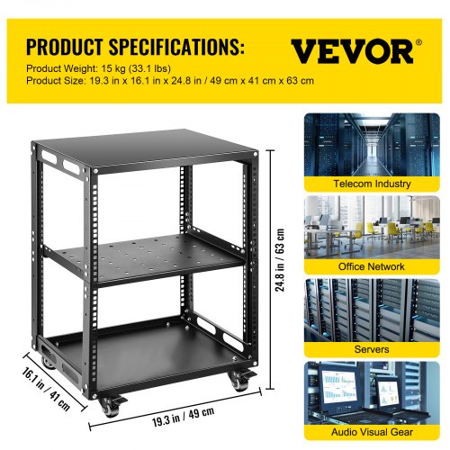 VEVOR Server Rack, 12U Open Frame Rack, 4-Post IT Server Network Relay ...