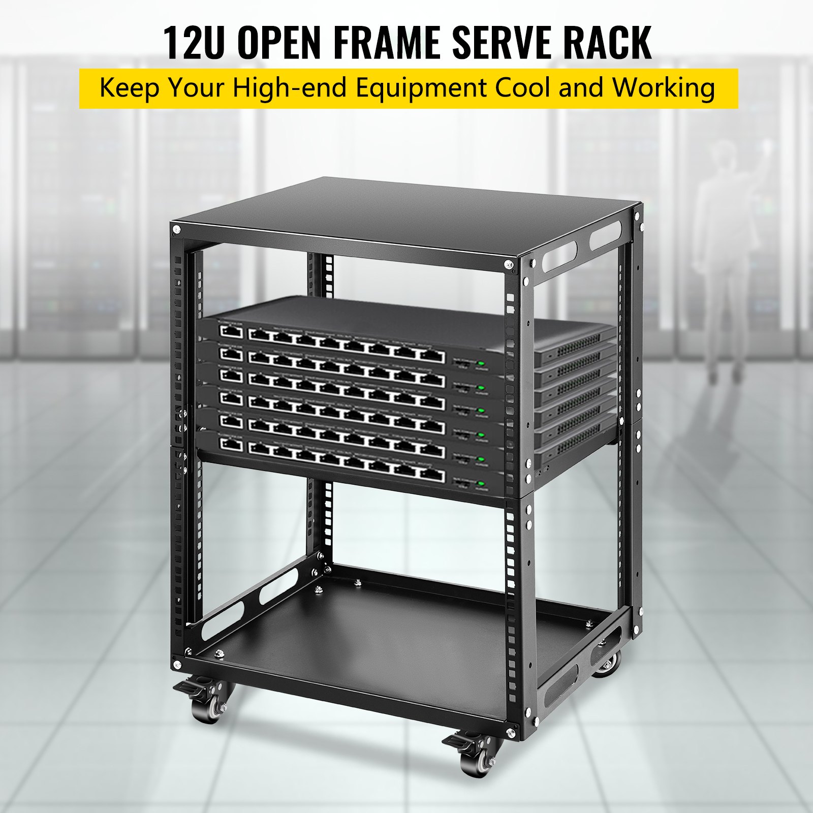 VEVOR Server Rack, 12U Open Frame Rack, 4-Post IT Server Network Relay ...
