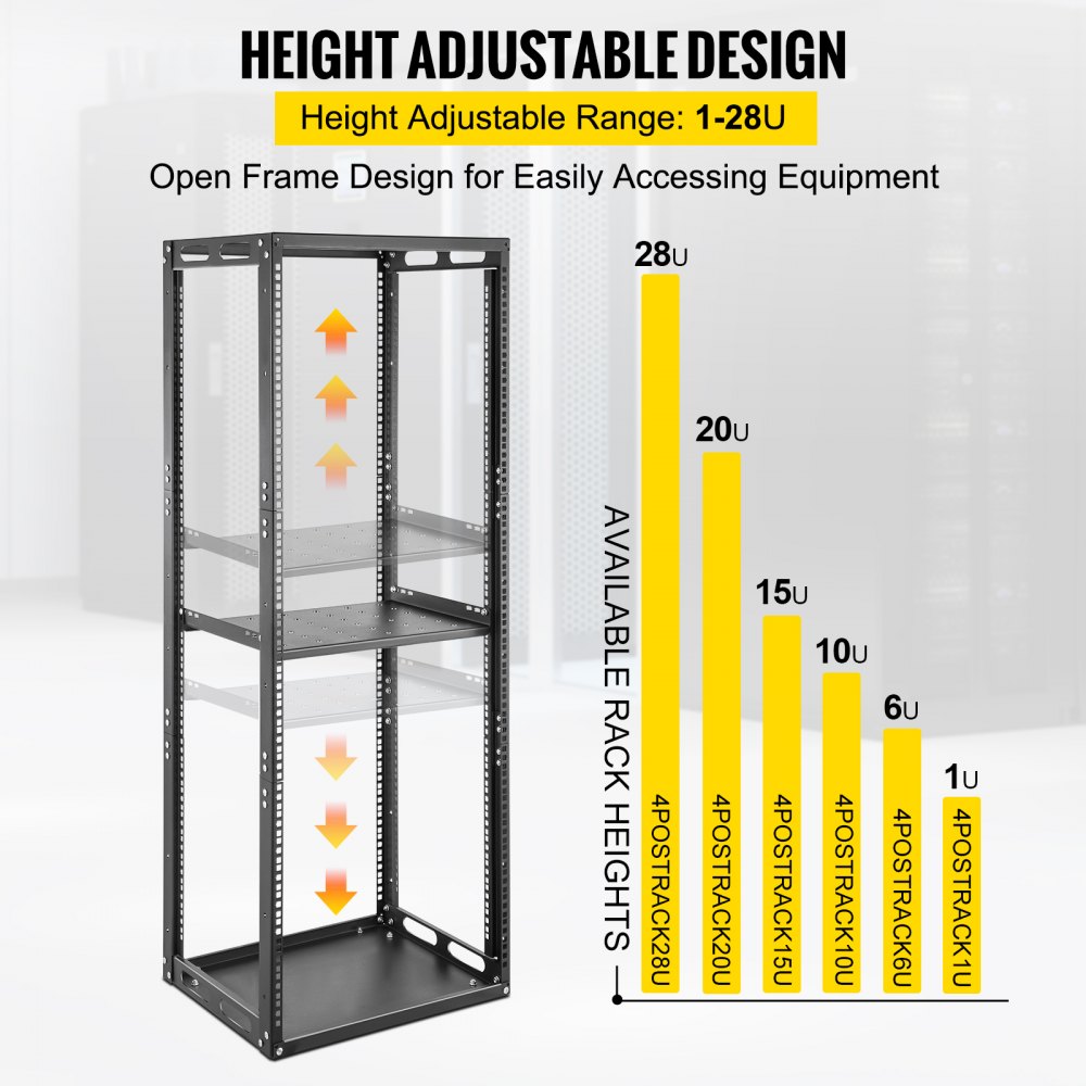 VEVOR Server Rack, 28U Open Frame Rack, 4-Post IT Server Network Relay ...
