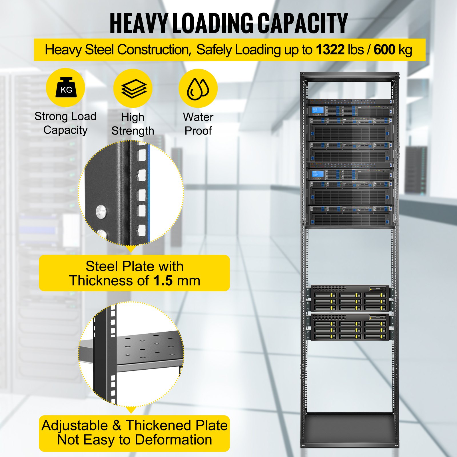 VEVOR Server Rack, 45U Open Frame Rack, 4-Post IT Server Network Relay ...