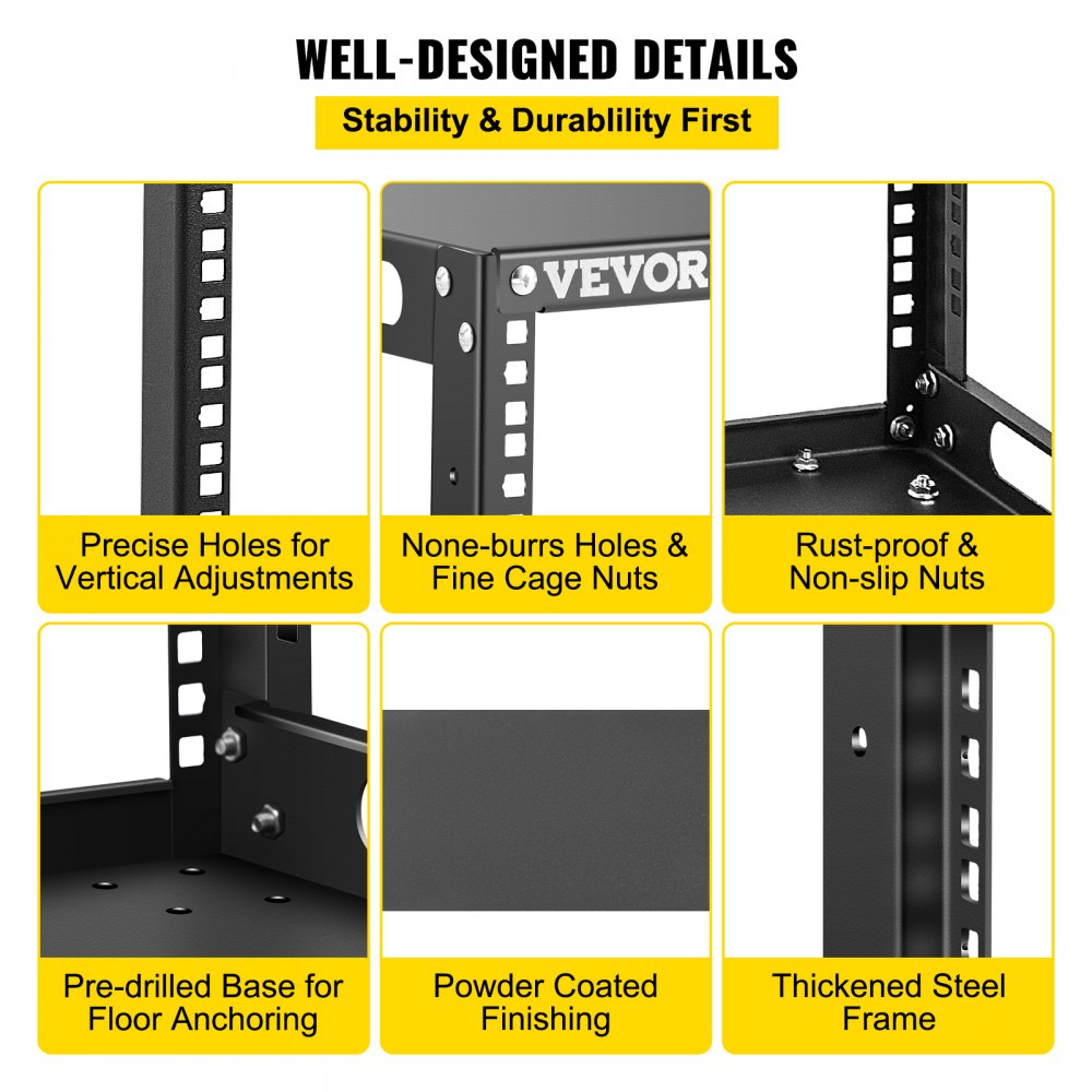 VEVOR VEVOR Open Frame Server Rack Network Server Rack 6U 4 Post 19 ...