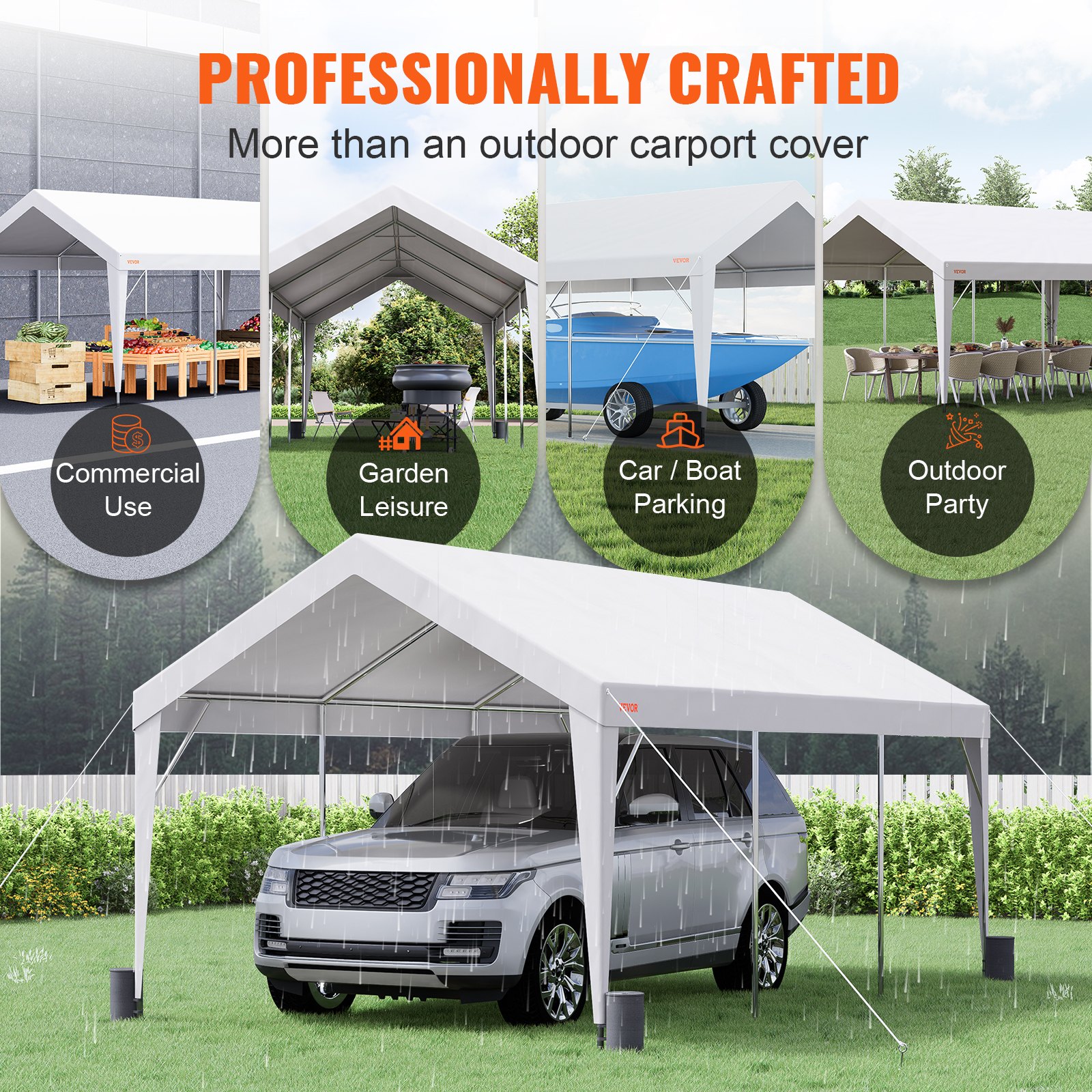 VEVOR Carport Car Canopy Garage Shelter Tent 10x20ft with 8 Poles for ...