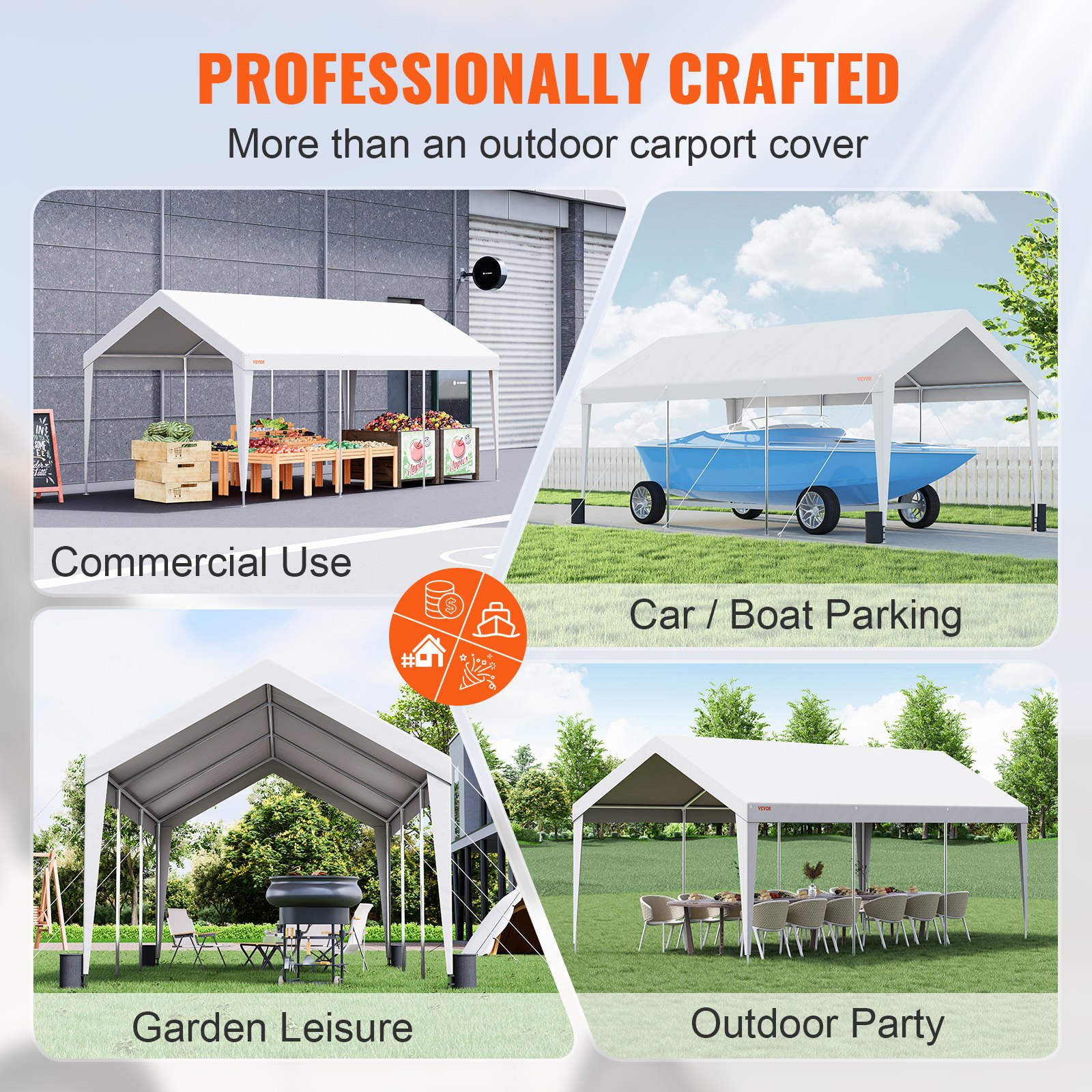 VEVOR Carport, 10x20 ft Heavy Duty Car Canopy Garage Boat Shelter Party ...
