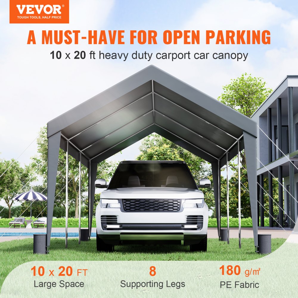 VEVOR Carport, Heavy Duty 10 x 20ft Car Canopy, Outdoor Garage Shelter ...