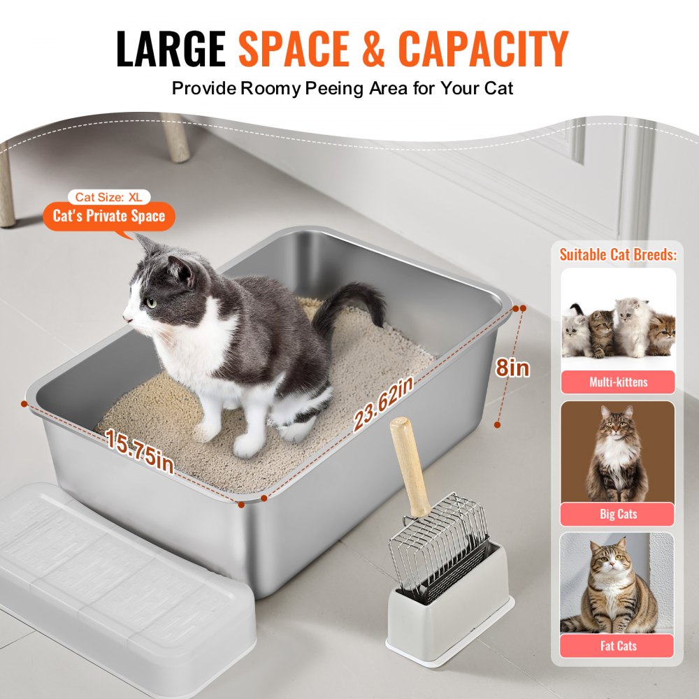 VEVOR 8 in Deep Cat Litter Box Odor-Free Litter Box with Filtering Foot ...