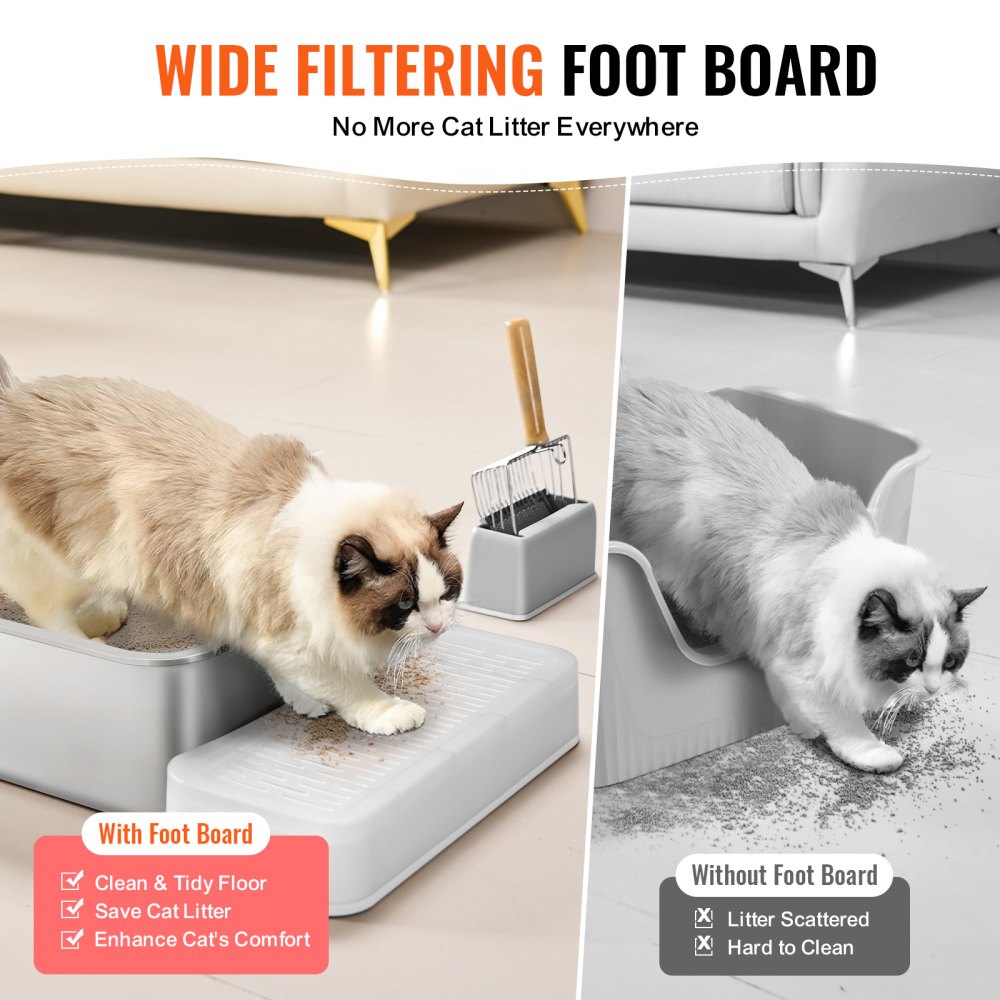 VEVOR Cat Litter Box Deep – 6" Depth with 2 Pans & Footboard