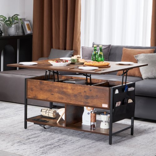 VEVOR Coffee Table, Lift Top Coffee Table with Fabric Storage Bag ...