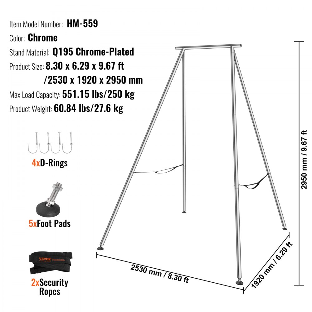 VEVOR Aerial Yoga Frame, 9.67 ft Height Yoga Swing Stand, Max 551.15 ...
