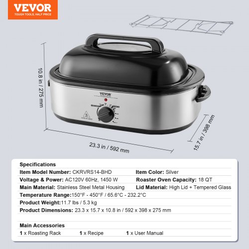 VEVOR Electric Roaster Oven, 18 QT Turkey Roaster Oven with Self ...