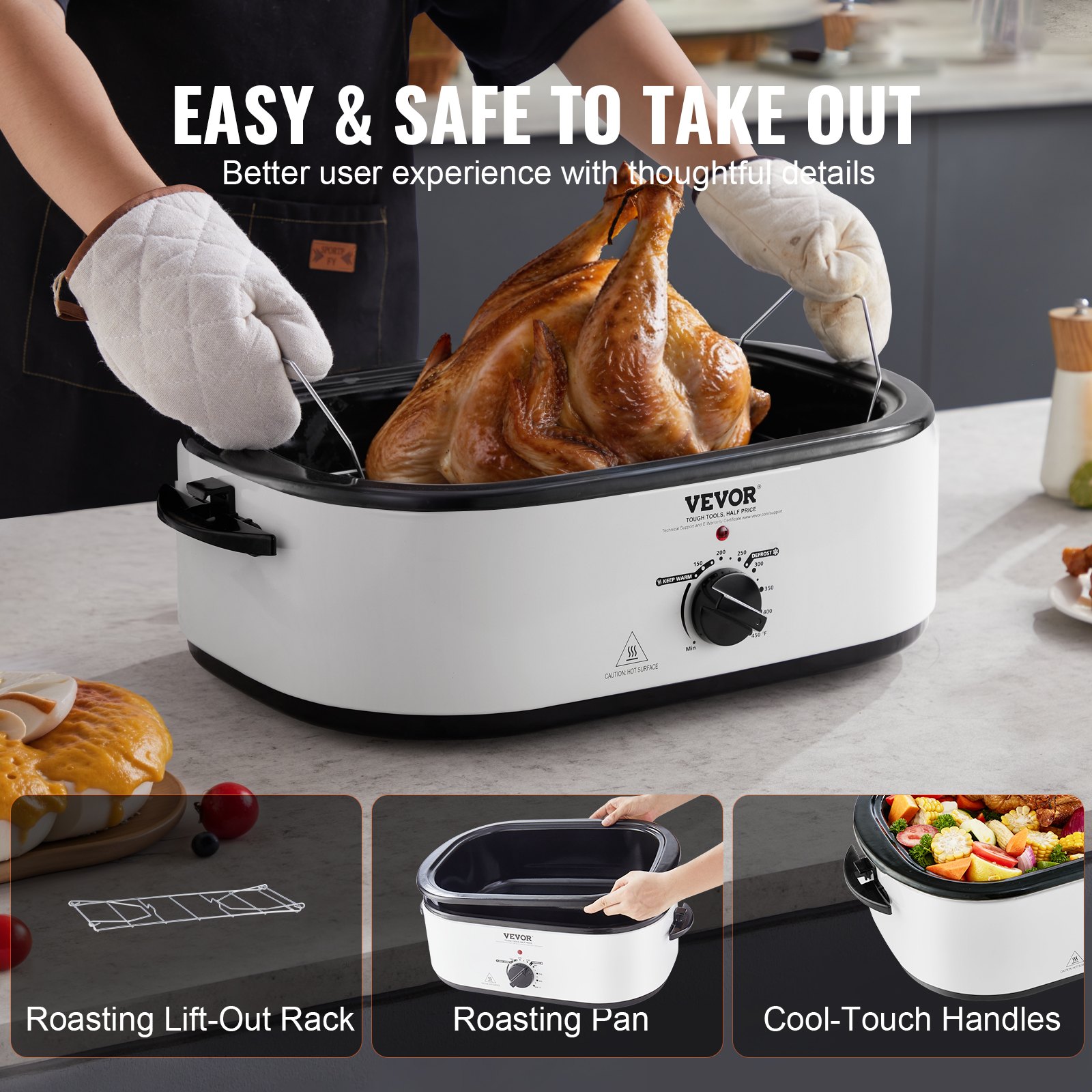 VEVOR Electric Roaster Oven, 22 QT Turkey Roaster Oven with Self ...