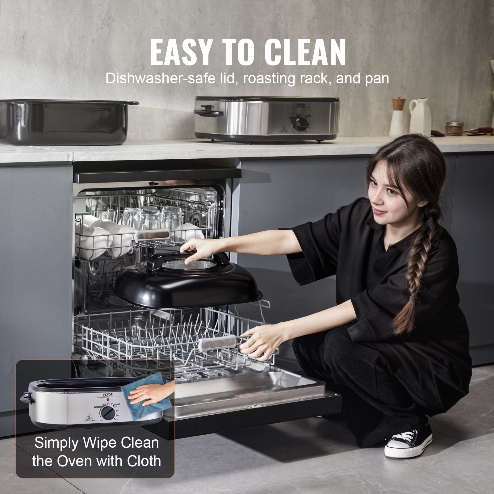 VEVOR Electric Roaster Oven, 22 QT Turkey Roaster Oven with Self ...