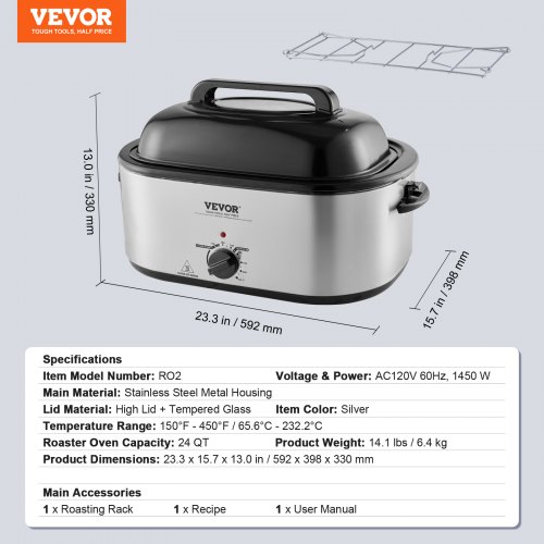 VEVOR Electric Roaster Oven, 24 QT Turkey Roaster Oven with Self ...