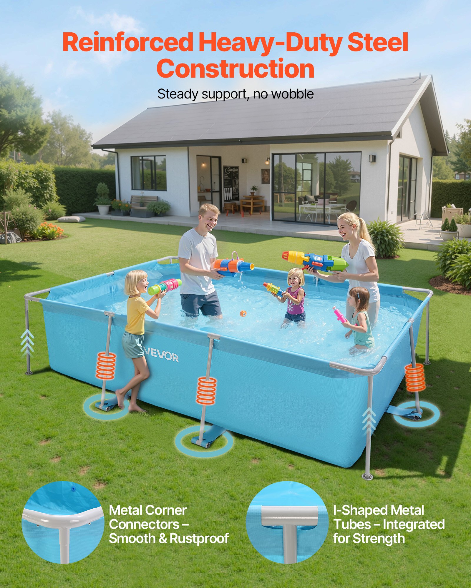 VEVOR Frame Above Ground Swimming Pool, 118 x 78 x 30 in Rectangular ...