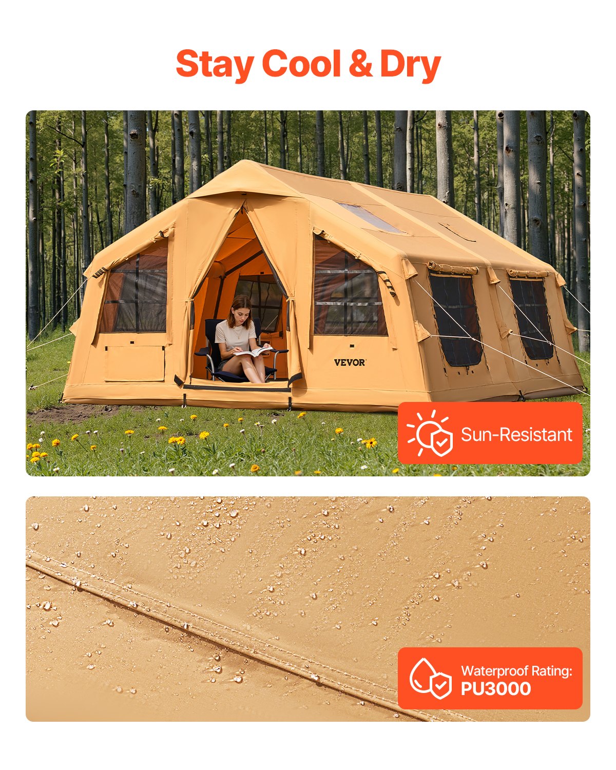 VEVOR Camping Tent for 12 Person – 186 Sq.Ft Inflatable