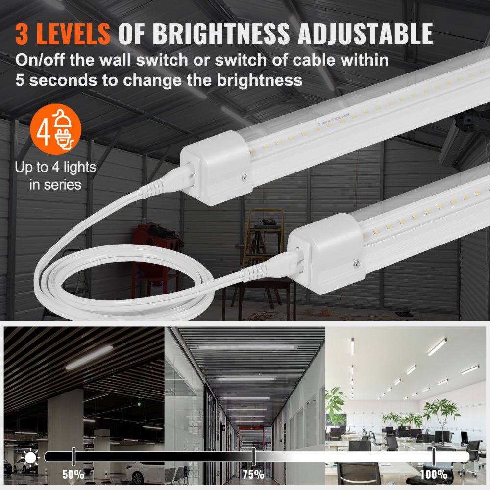 VEVOR 10 Pack LED Shop Light, 8 FT, 80W Linkable Shop Light Fixture ...