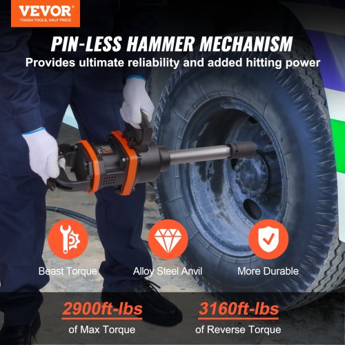 VEVOR 1 Inch Air Impact Wrench, Up to 3160 ft-lbs High Reverse Torque ...
