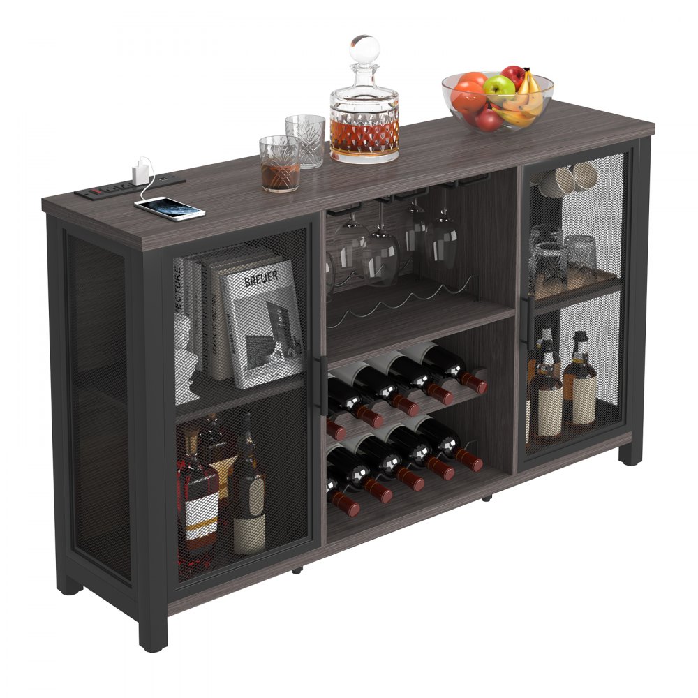 VEVOR 55 Inch Industrial Bar Cabinet, Wine Table for Liquor and Glasses ...