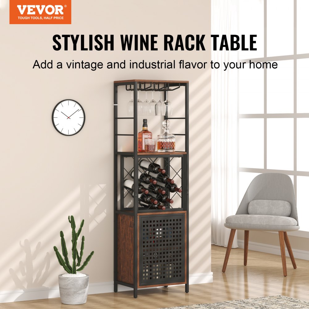 VEVOR 18 Inch Industrial Bar Cabinet, Wine Table for Liquor and Glasses ...