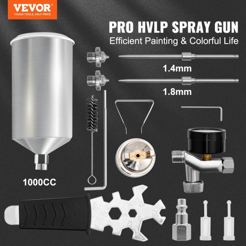 VEVOR HVLP Auto Paint Air Spray Gun Kit Gravity Feed Car Primer 1.3/1 ...