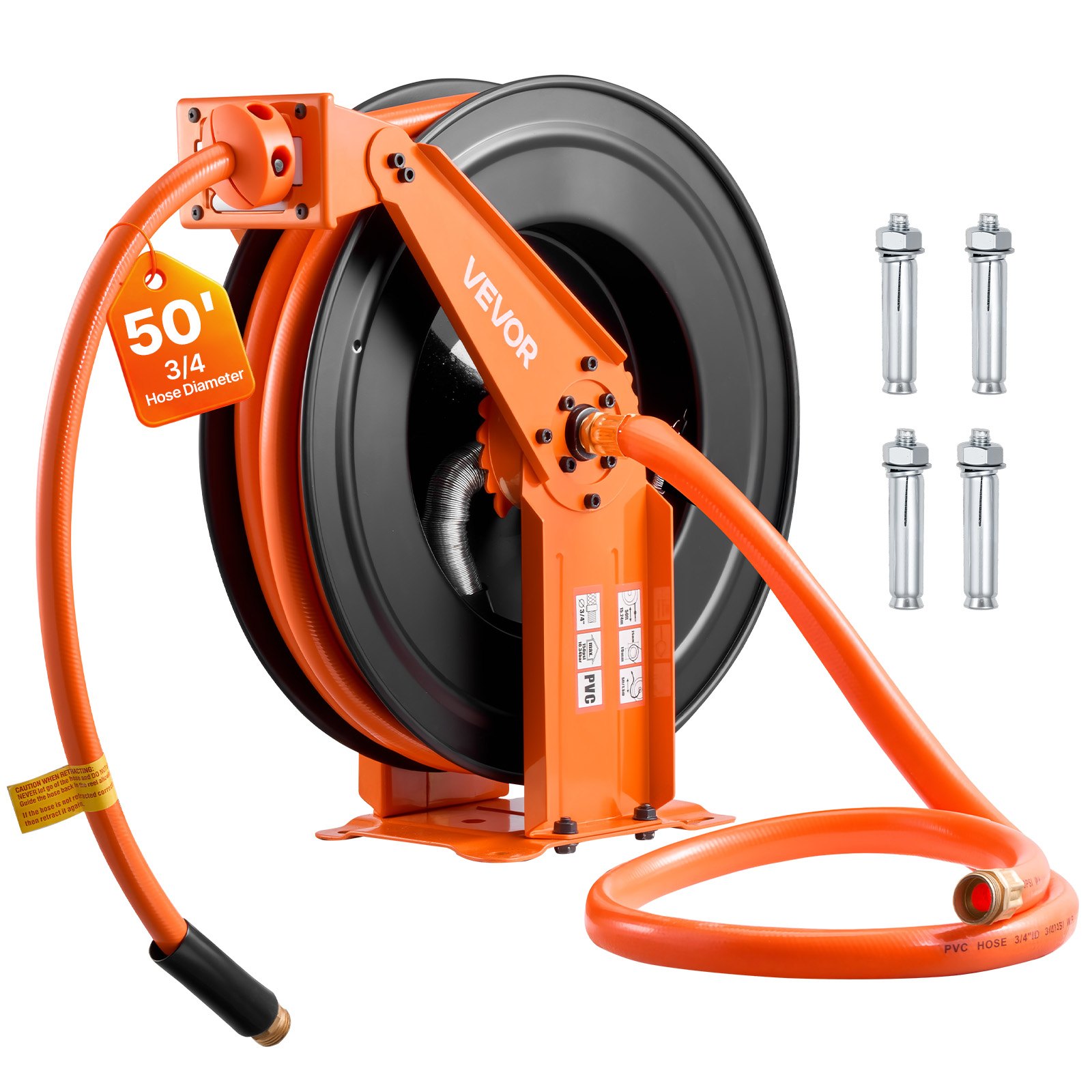 VEVOR Retractable Air Hose Reel, 3/4 Inch x 50 FT PVC Air Hose Max ...