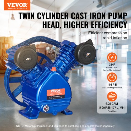 VEVOR Air Compressor Pump Head 3HP 6.25CFM @ 90PSI 2-Cylinder Piston ...