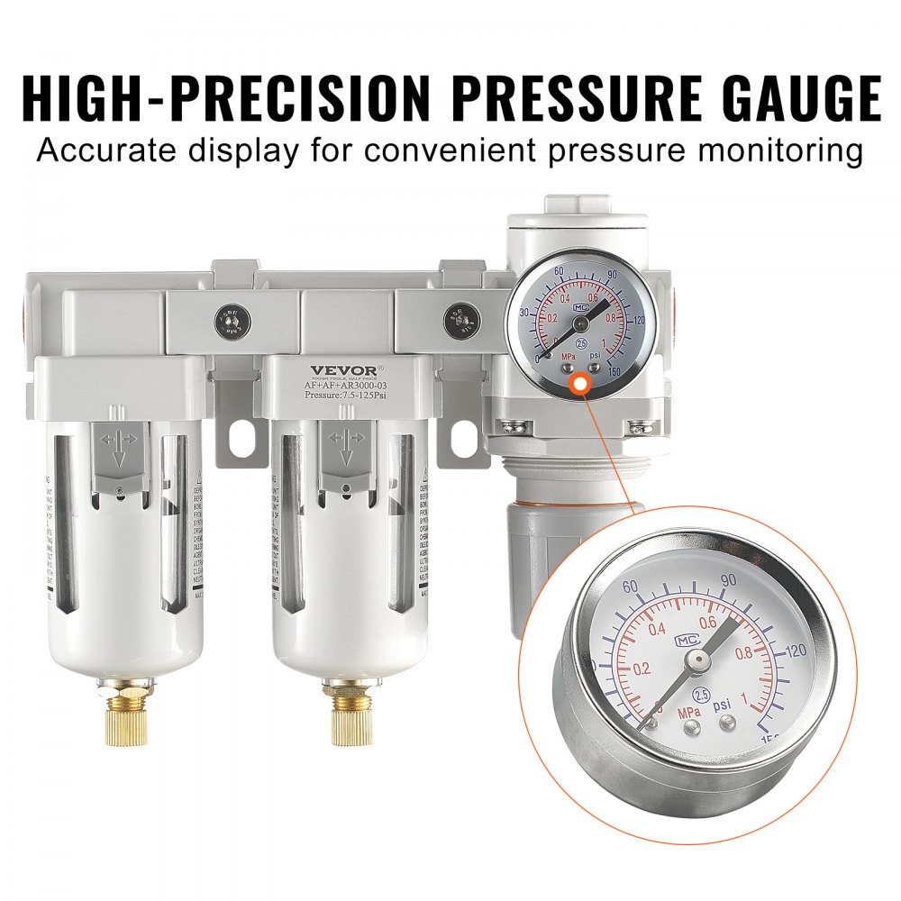 VEVOR Air Compressor Filter Regulator, 3/8" NPT 5μm Air Compressor ...