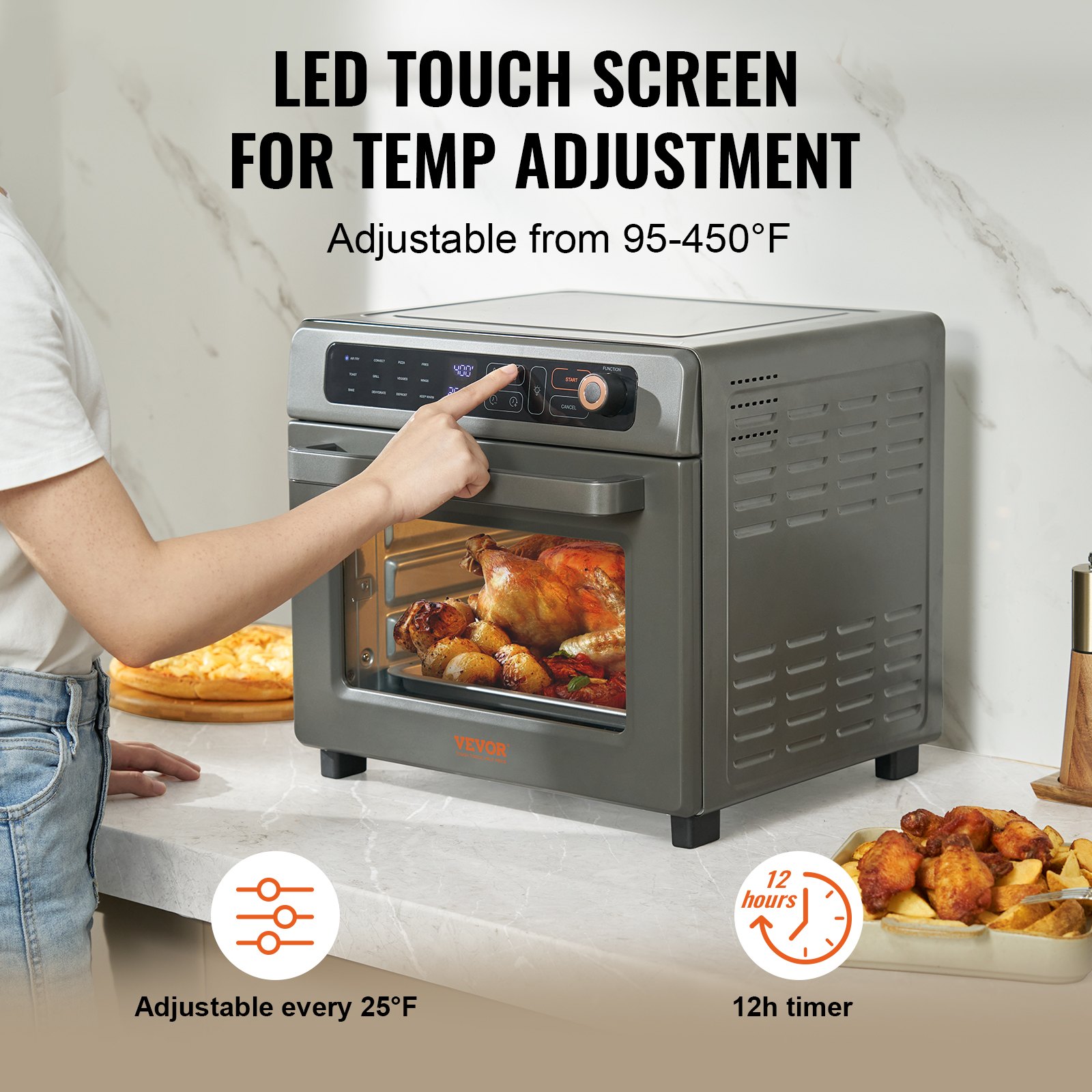 VEVOR 12-IN-1 Air Fryer Toaster Oven, 25L Convection Oven, 1700W ...