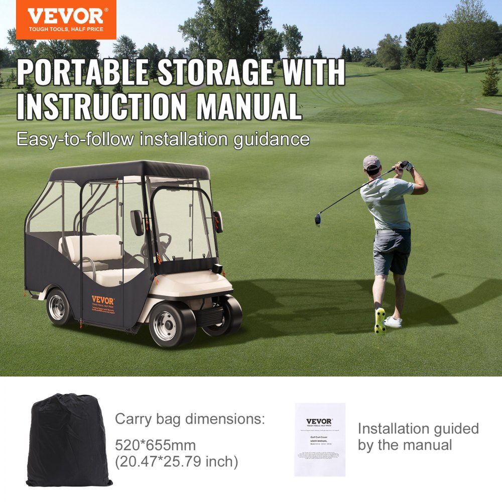 VEVOR Golf Cart Enclosure, 600D Polyester Driving Enclosure with 4 ...