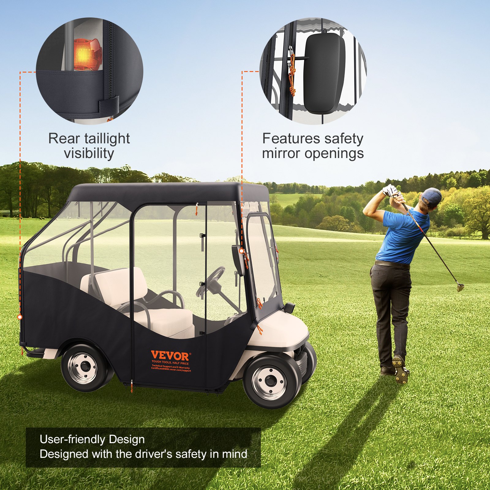 VEVOR Golf Cart Enclosure, 600D Polyester Driving Enclosure with 4 ...
