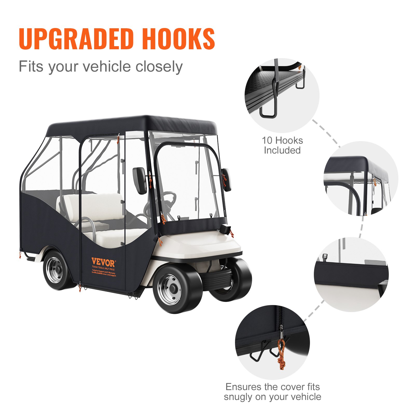 VEVOR Golf Cart Enclosure, 600D Polyester Driving Enclosure with 4 ...