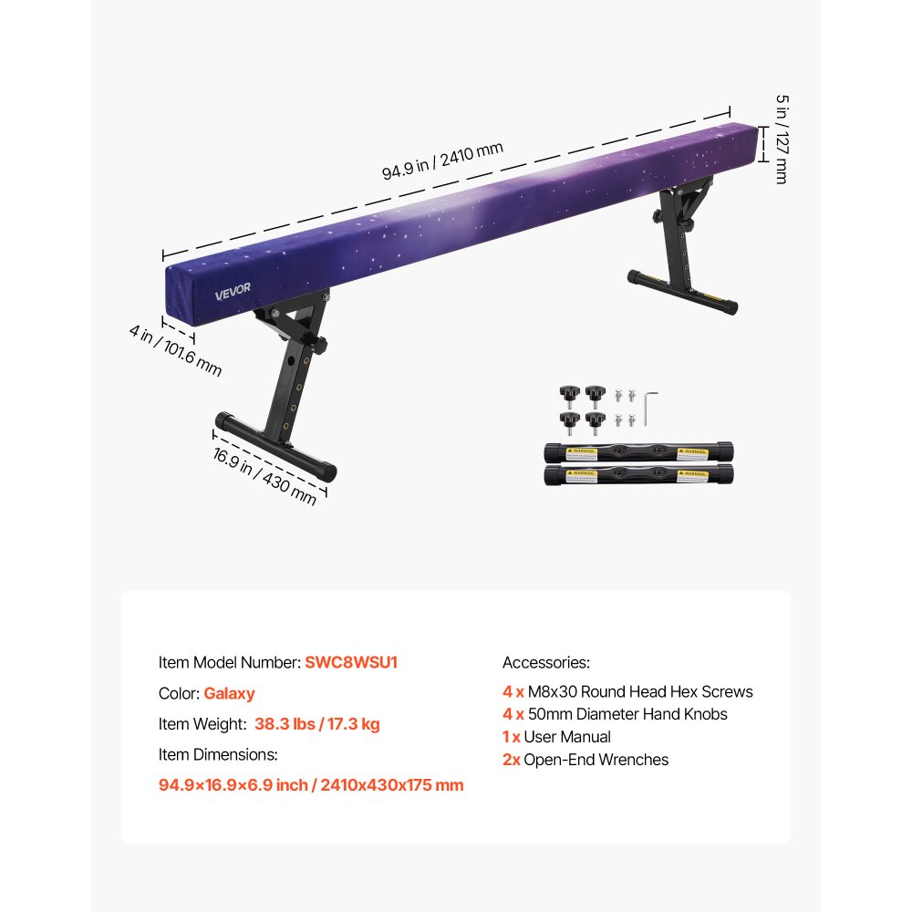 VEVOR Adjustable Balane Beam for Kids, 8FT Gymnastics Beam, High and ...