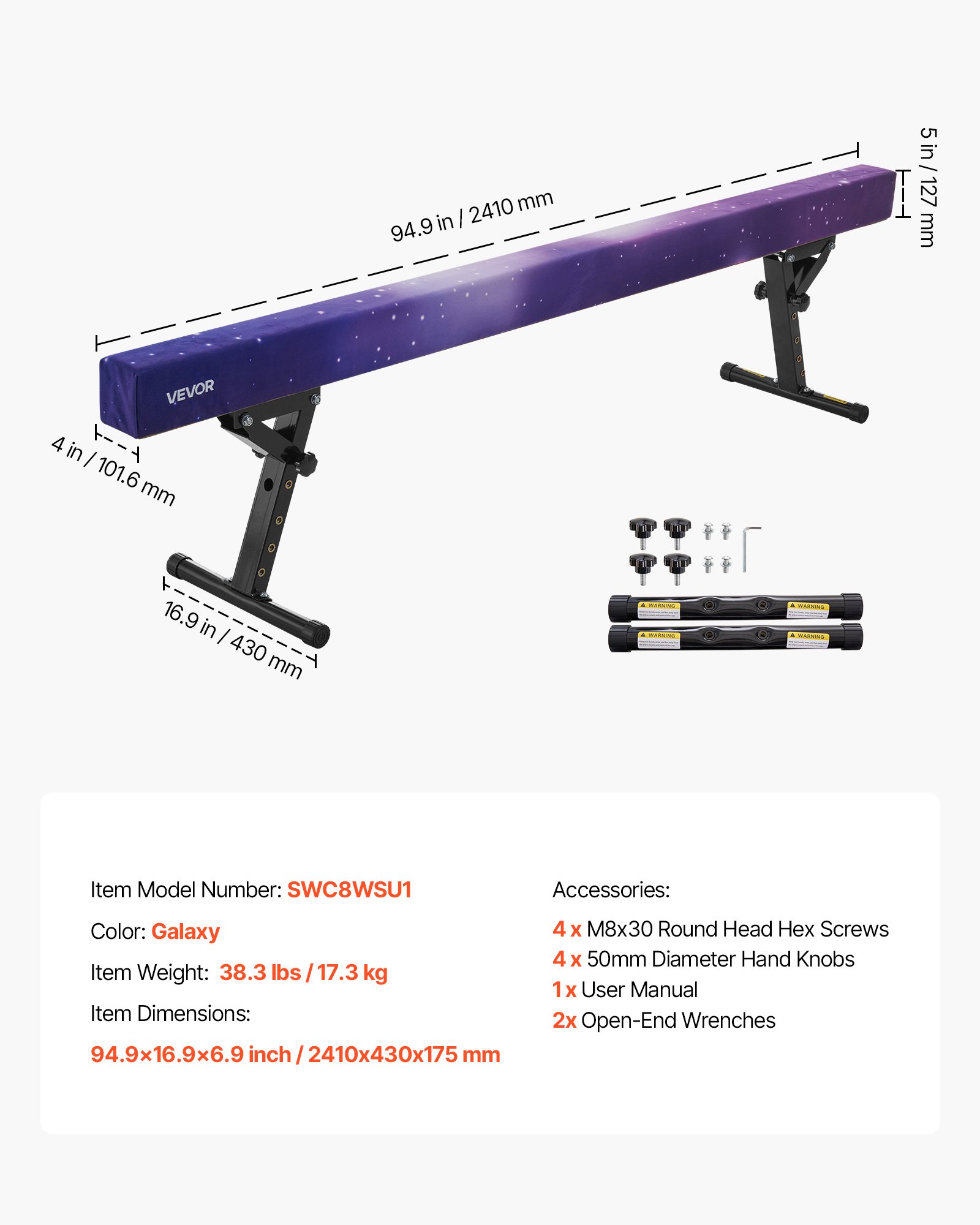 VEVOR Adjustable Balane Beam for Kids, 8FT Gymnastics Beam, High and ...