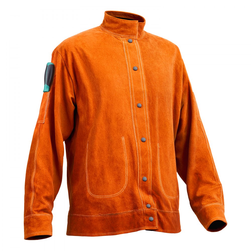 VEVOR Leather Welding Jacket, Heavy Duty Cowhide Flame Resistant ...