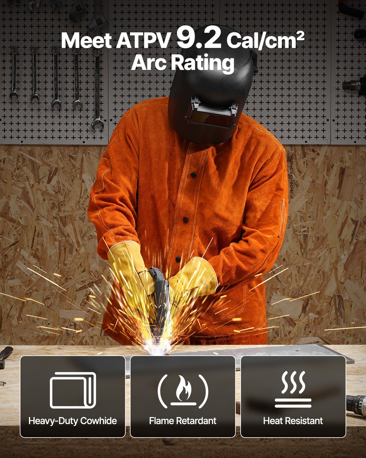 VEVOR Flame-Resistant Welding Jacket - XL Size, Heavy Duty Cowhide ...