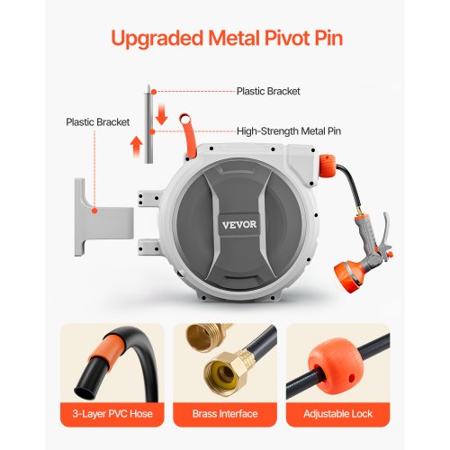 VEVOR Retractable Garden Hose Reel 1/2 in x 65 ft Wall Mounted Garden Hose Reel | VEVOR CA