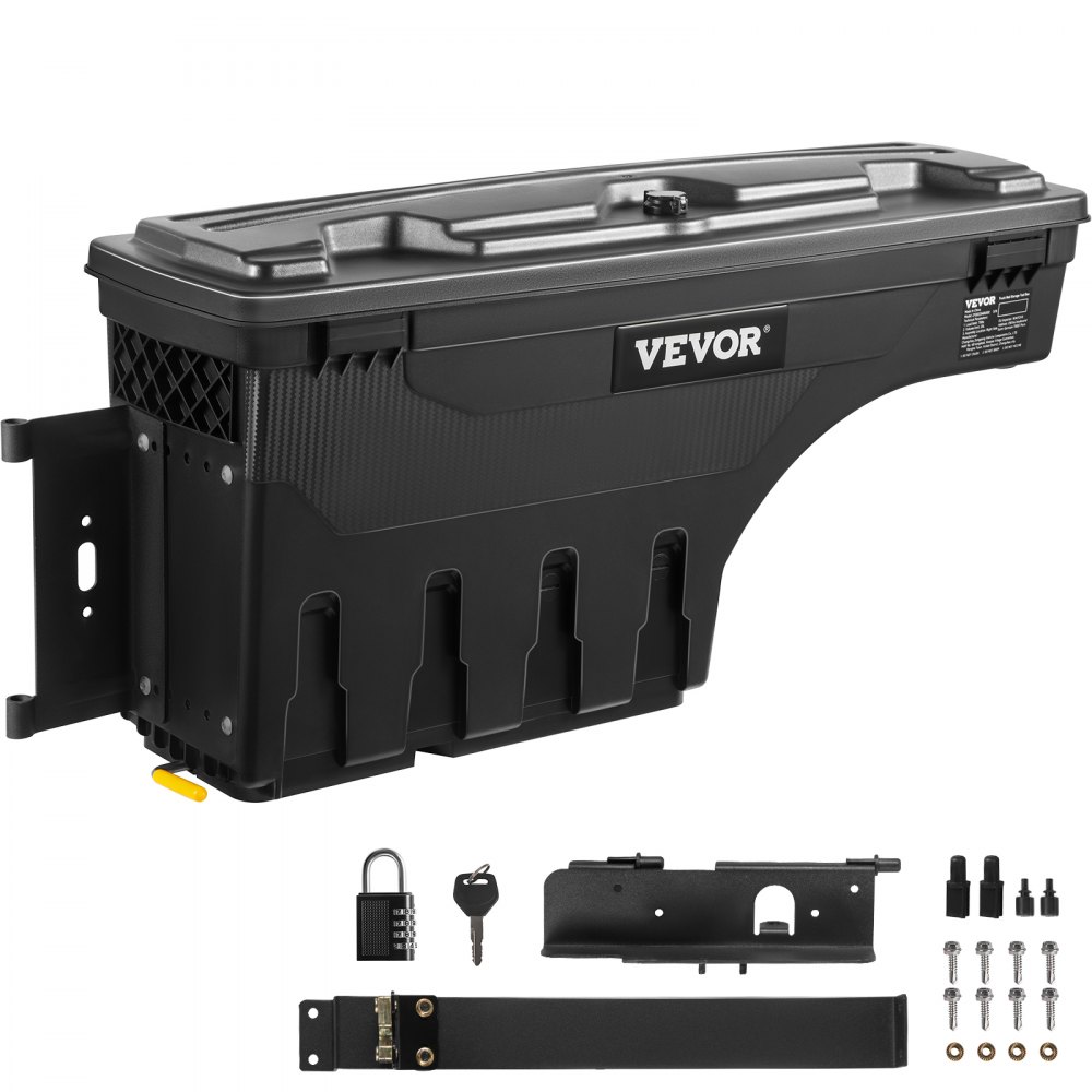 VEVOR Truck Bed Storage Box, Lockable Lid, Waterproof ABS Wheel Well ...