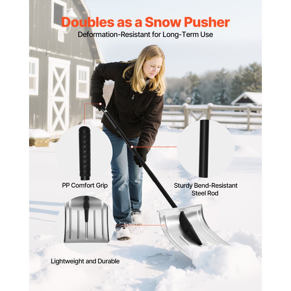 VEVOR Snow Shovel for Driveway, 40cm Wide Aluminum Alloy Snow Shovel ...