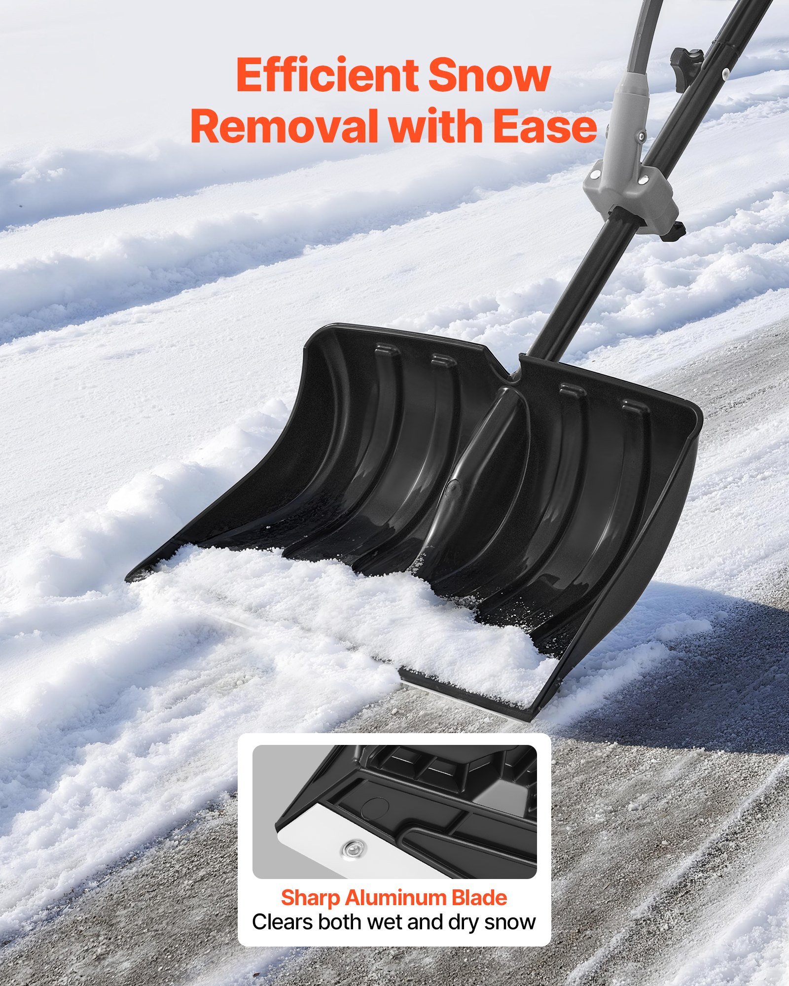 VEVOR Snow Shovel for Driveway, 18 in Wide Plastic Snow Shovel with ...
